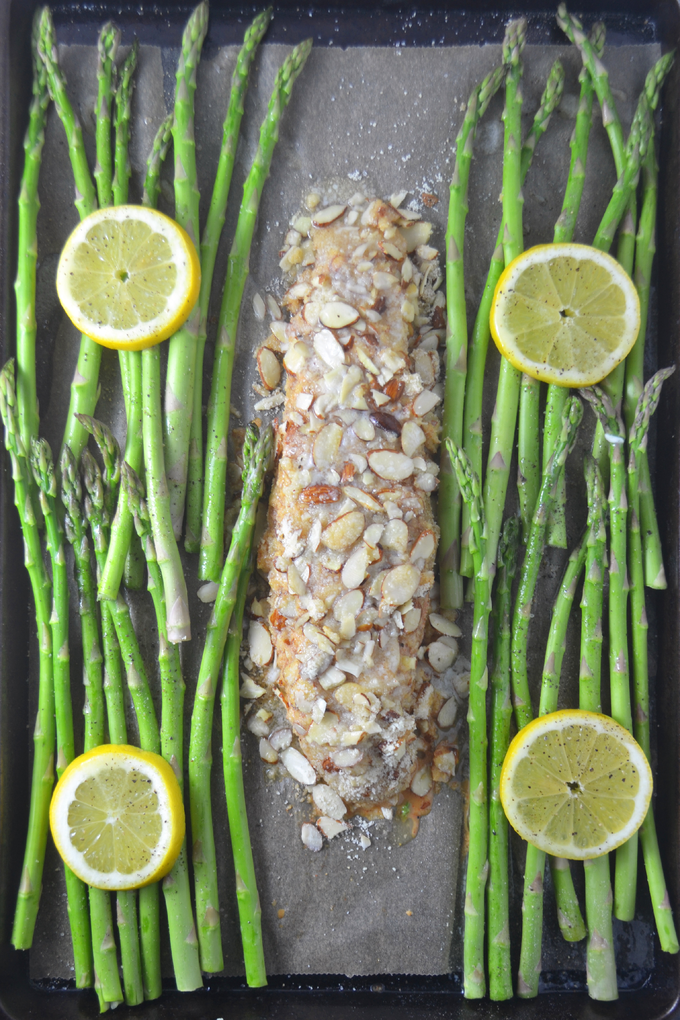 Sheet Pan Snapper Amandine + Asparagus (Whole30 + Paleo) - Fridge to Fork